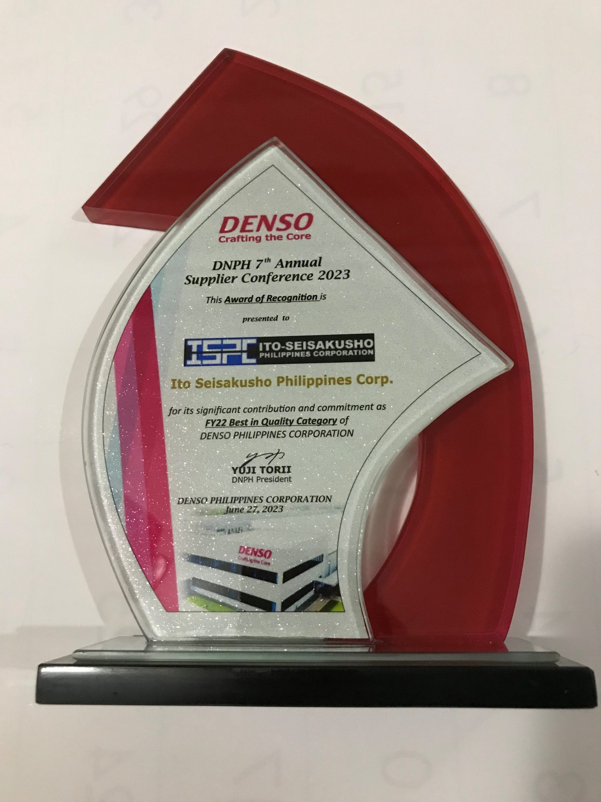 DENSO PHILIPPINES CORPORATION様より、弊社フィリピン拠点がBest in Qualityの賞を頂きました ...